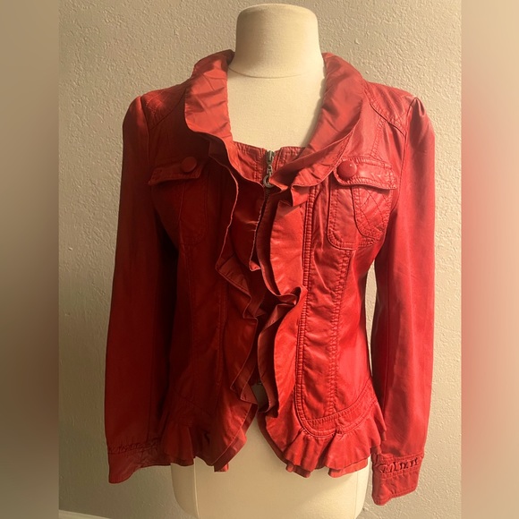Caroline Morgan | Jackets & Coats | Ruffled Leather Jacket By Caroline Morgan | Poshmark